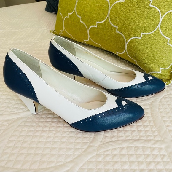 Beau Monde | Shoes | Vintage Navy And White Beau Monde Leather Pumps ...